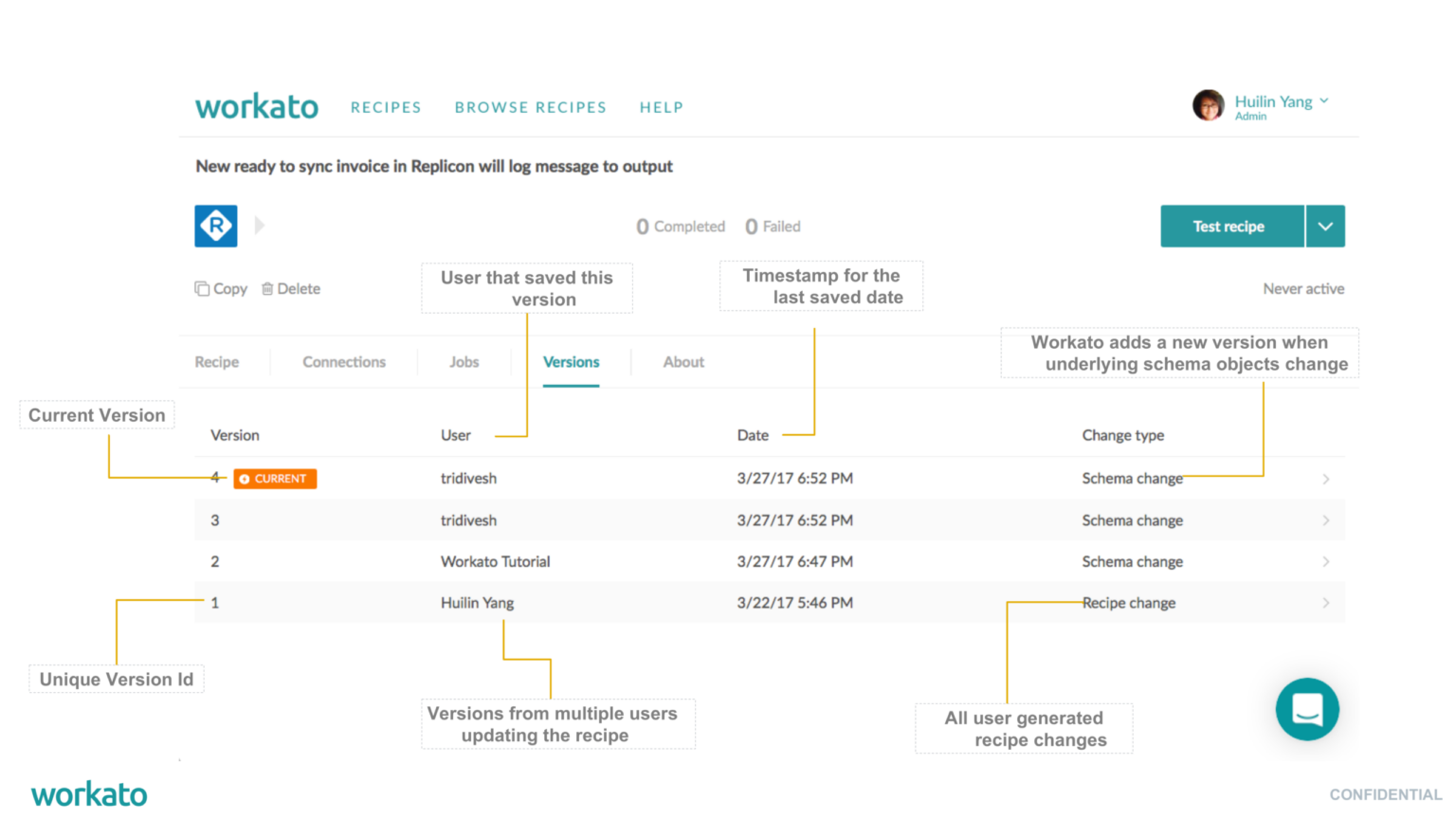 How to work with recipe versions | Workato Product Hub