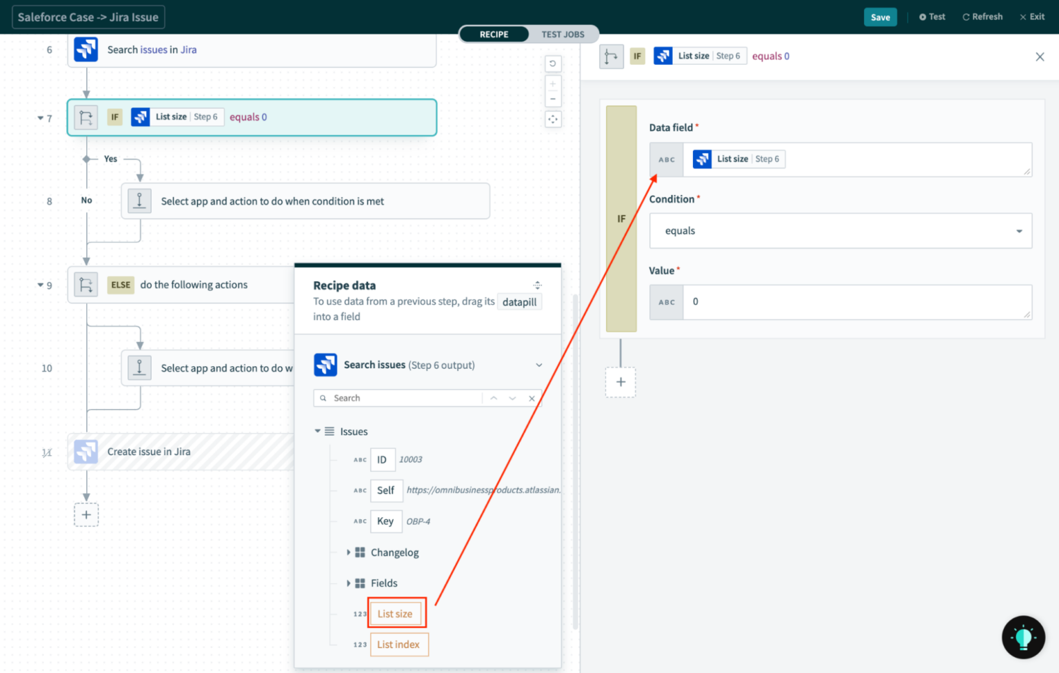 How to use IF and IF/ELSE conditions to control the flow of a recipe