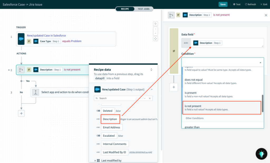 How to use IF and IF/ELSE conditions to control the flow of a recipe