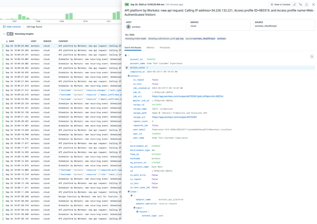 Turn Workato Log Streams into Datadog Insights for Better Visibility | Workato Product Hub